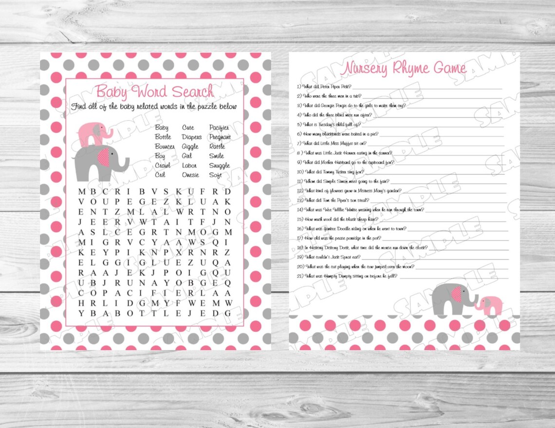 Pink Elephant Baby Shower Set of 8 Games Bundle Pink Elephant - Etsy