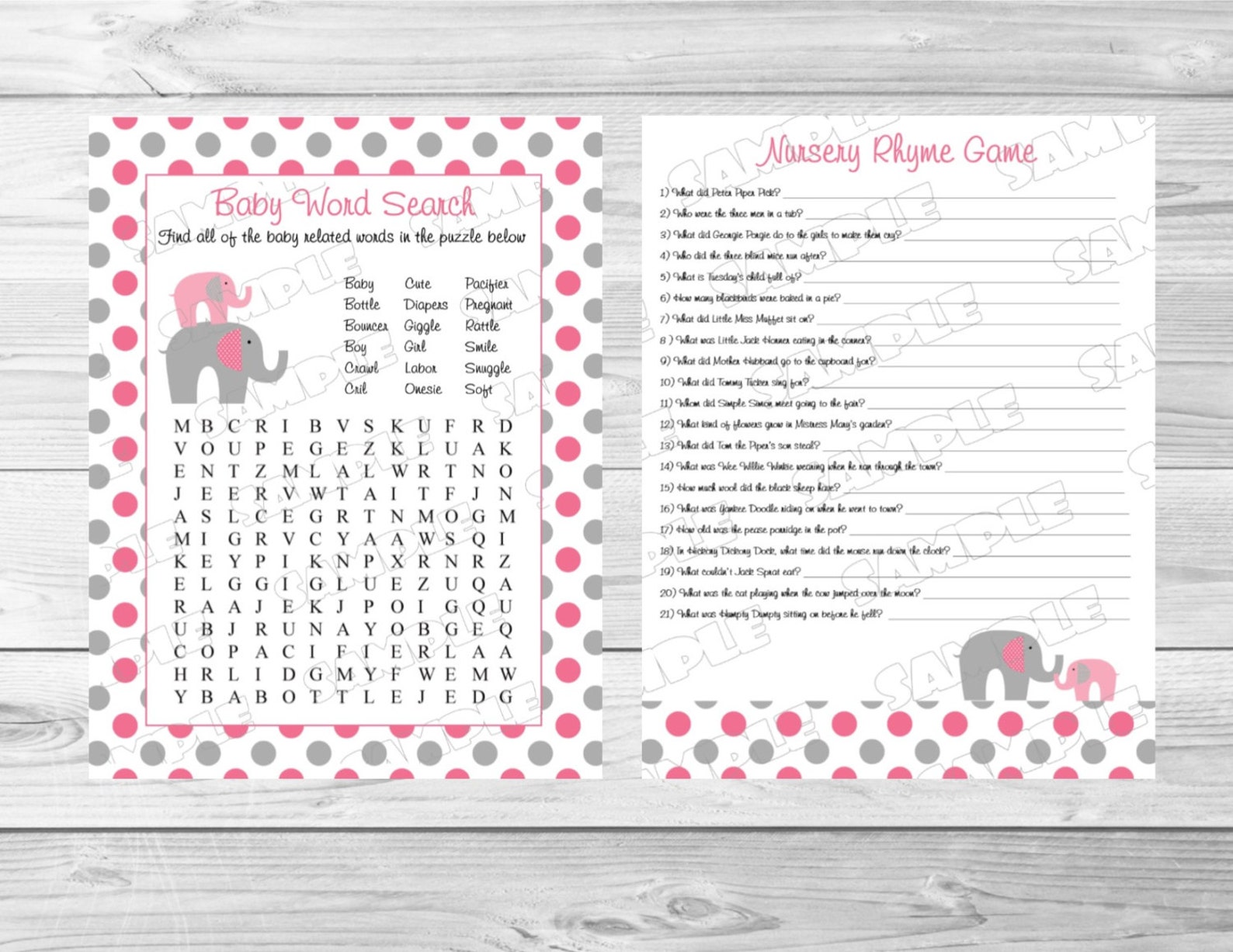 Pink Elephant Baby Shower Set of 8 Games Bundle Pink Elephant - Etsy