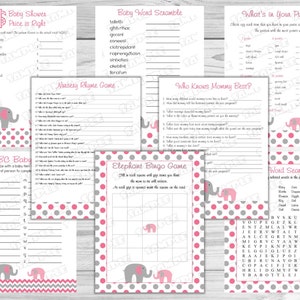 Pink Elephant Baby Shower Set of 8 Games Bundle Pink Elephant Printable ...