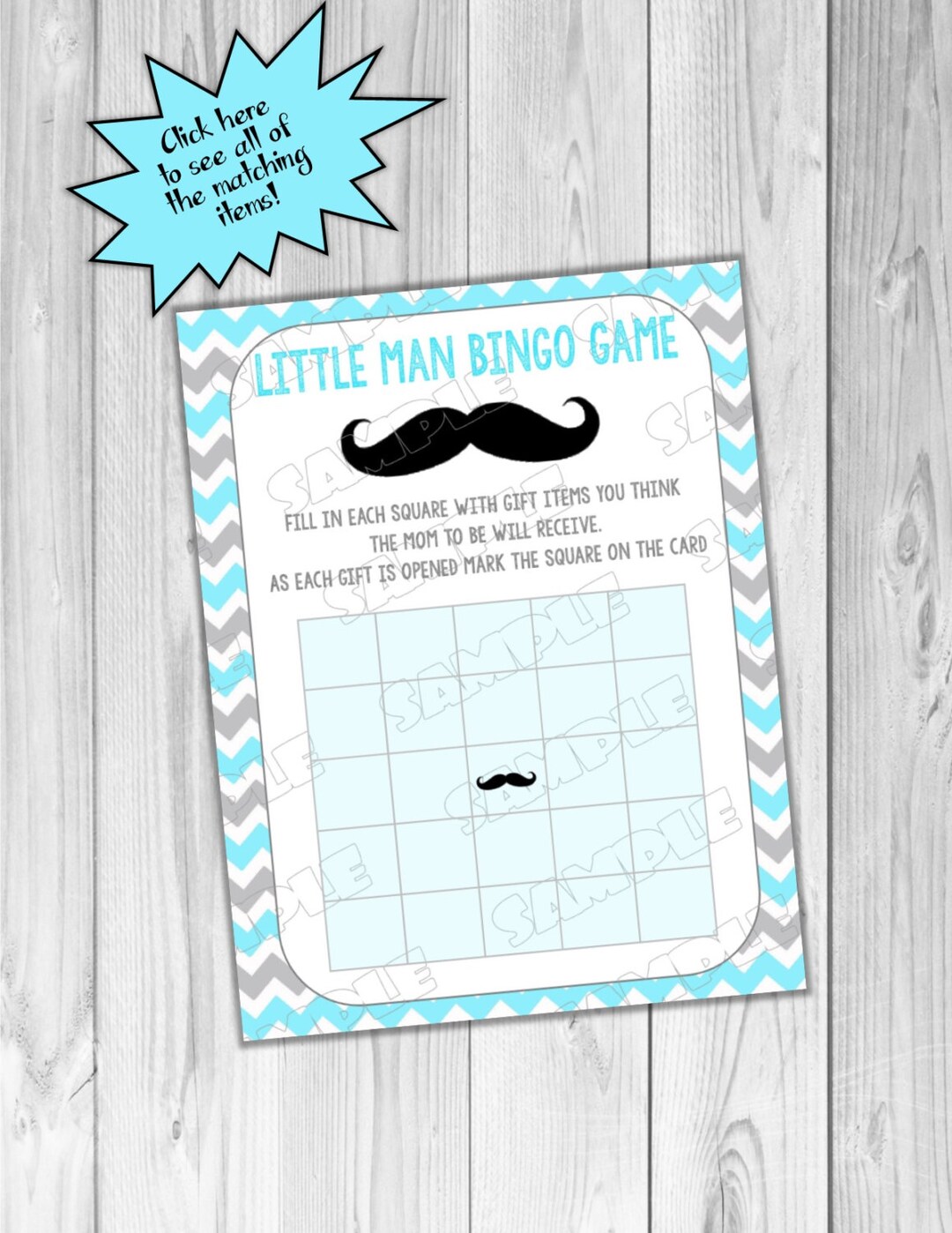 Mustache Baby Shower Games Bingo Game Printable INSTANT DOWNLOAD Uprint ...