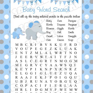 Word Scramble Baby Shower Game Blue Elephant Printable INSTANT DOWNLOAD ...