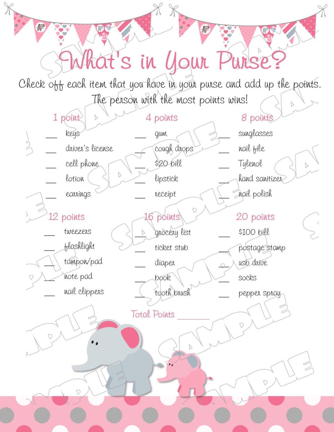 Pink Elephant Nursery Rhyme Game Baby Shower Game Printable | Etsy