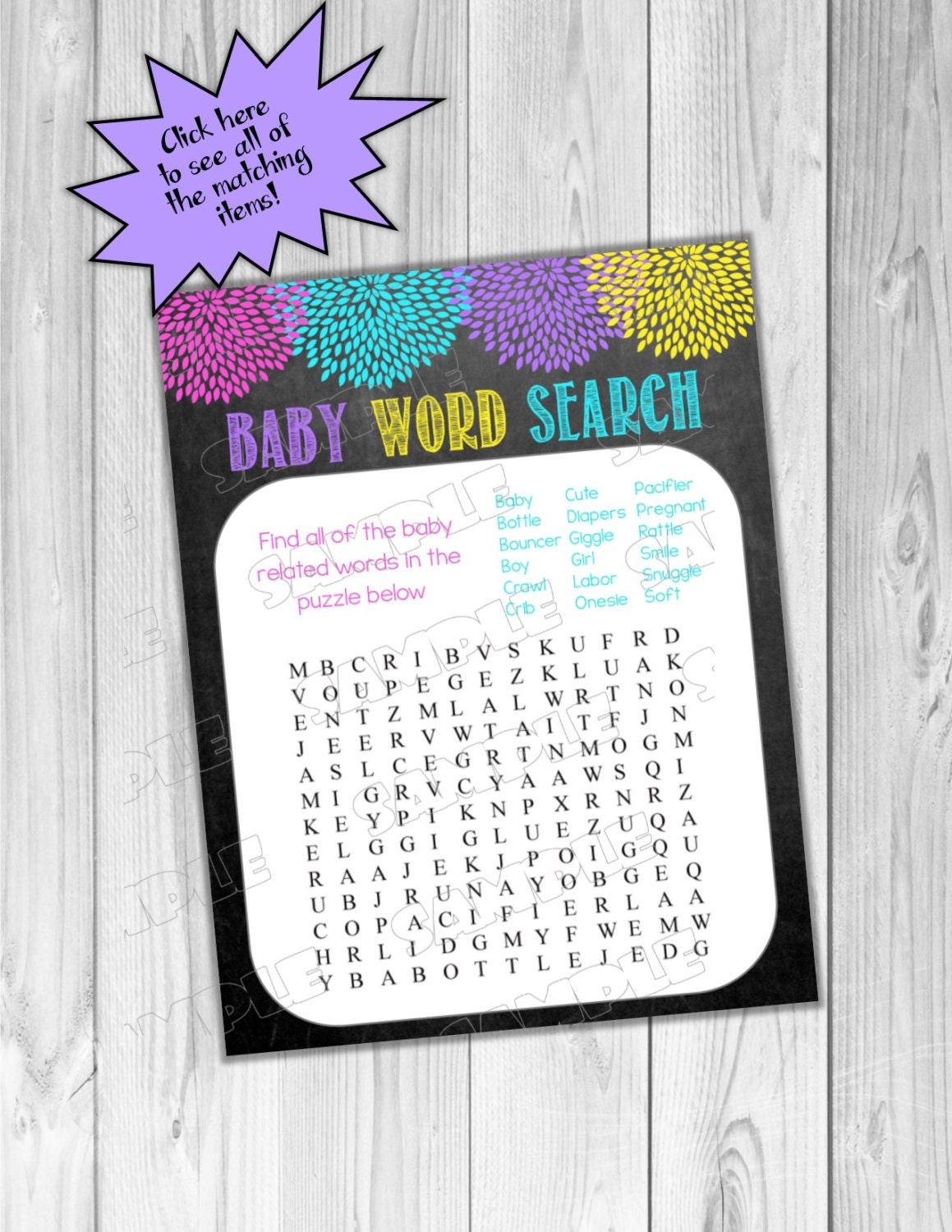 Flower Chalkboard Baby Shower Games Word Search Game Printable - Etsy