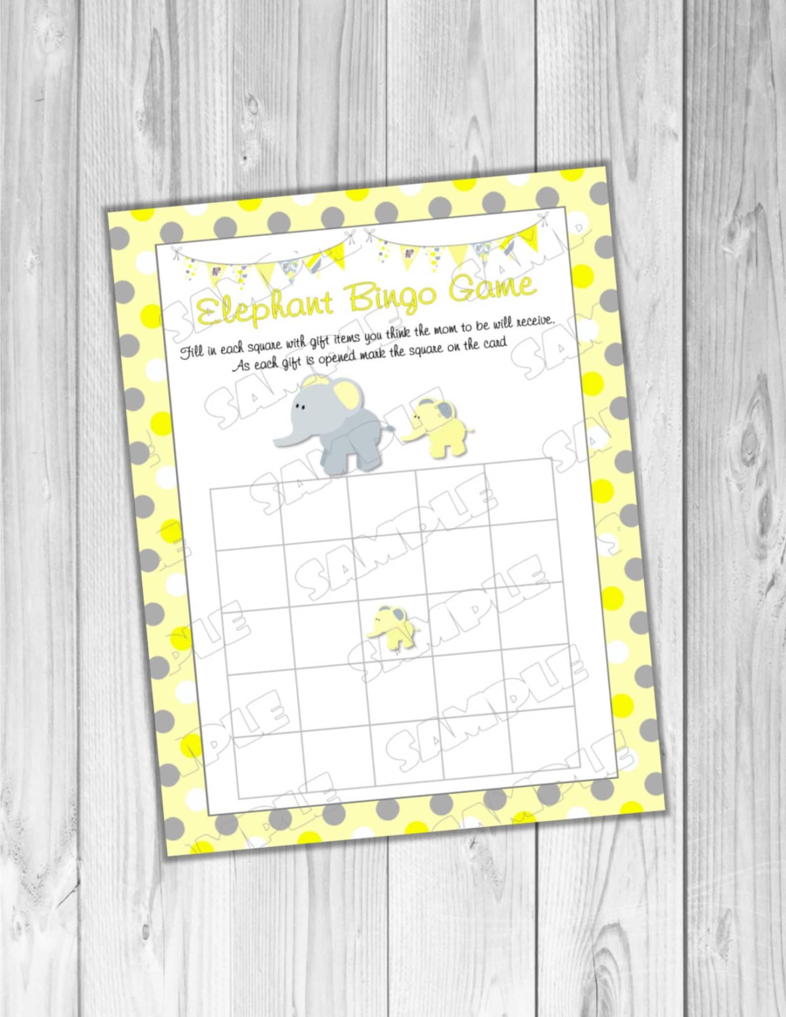 Yellow Elephant Bingo Baby Game Baby Shower Game Printable | Etsy