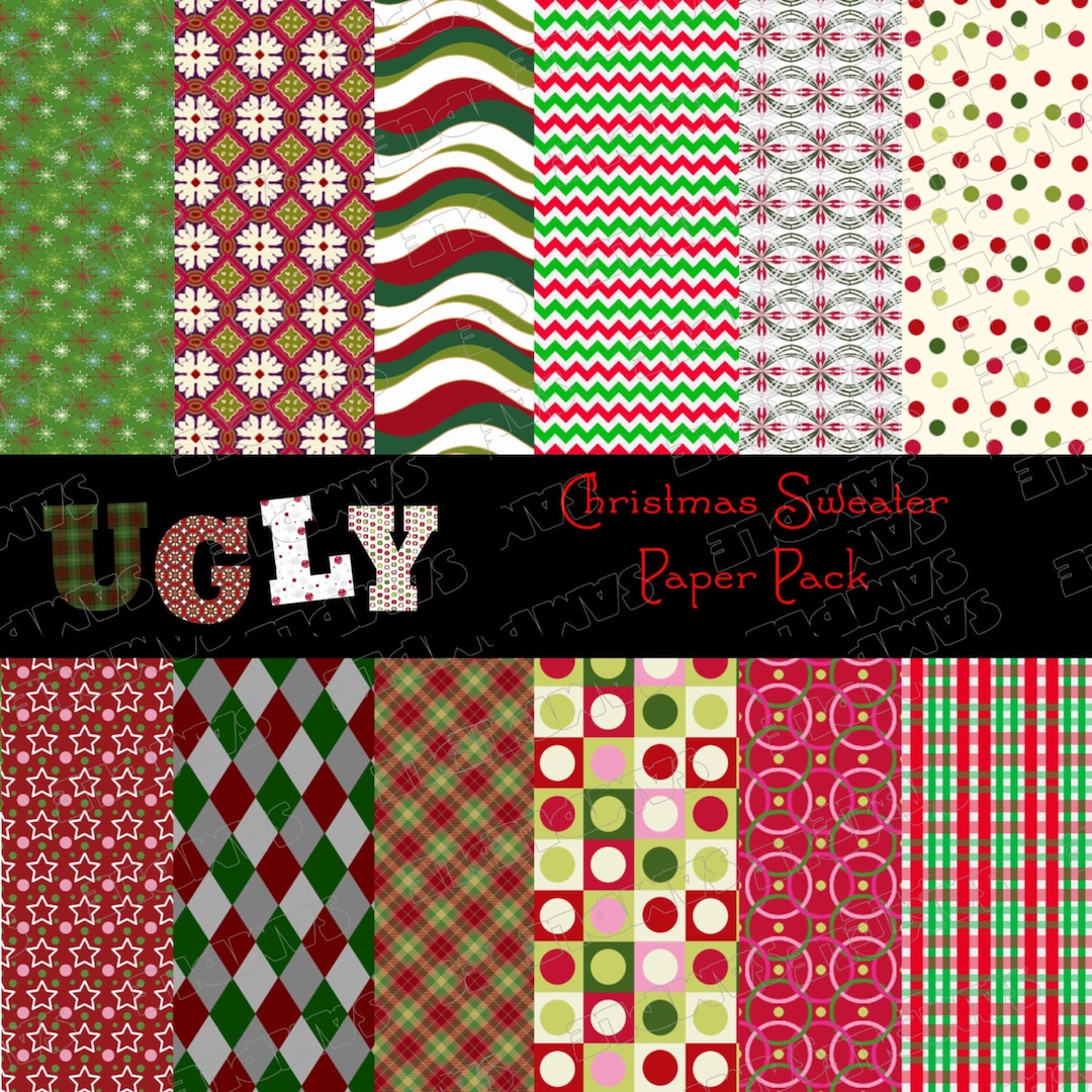 Ugly Christmas Sweater Party Paper Pack Digital Papers 12x12 INSTANT ...