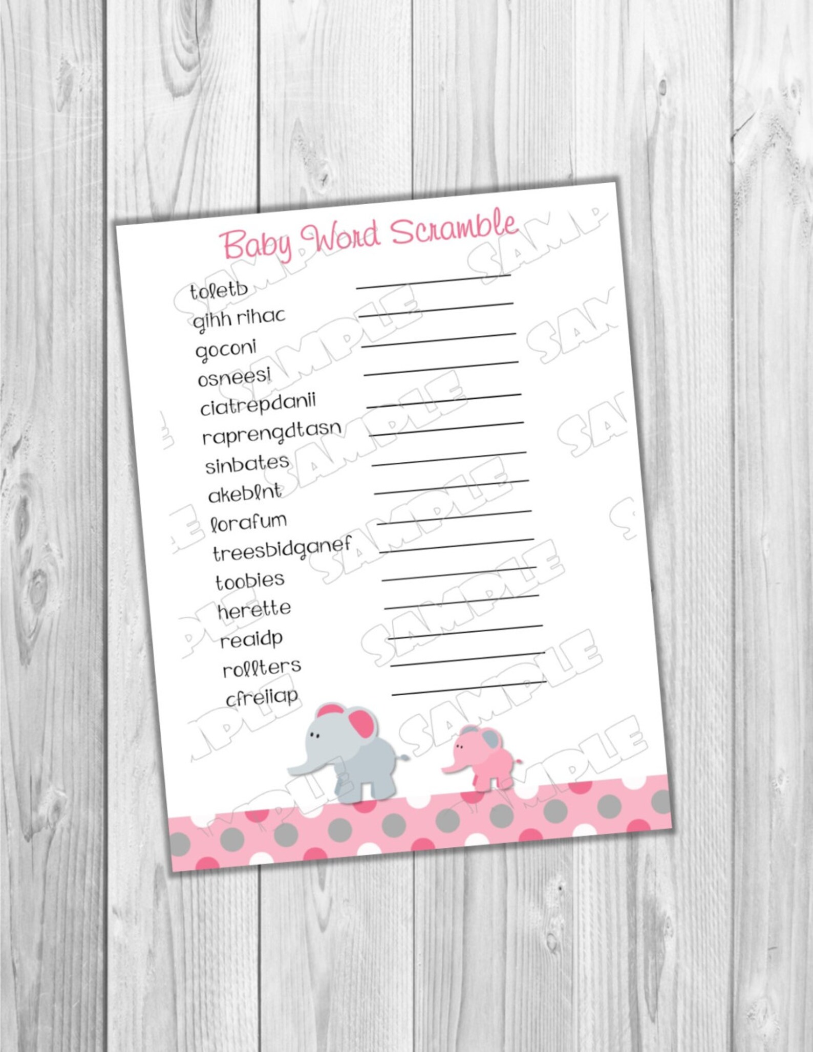 Pink Elephant Word Scramble Baby Shower Game Printable INSTANT - Etsy