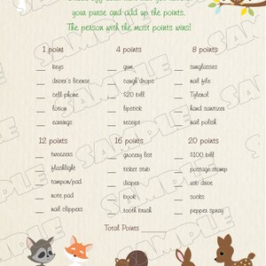 Woodland Forest Animals What's in Your Purse Game Baby Shower Printable ...