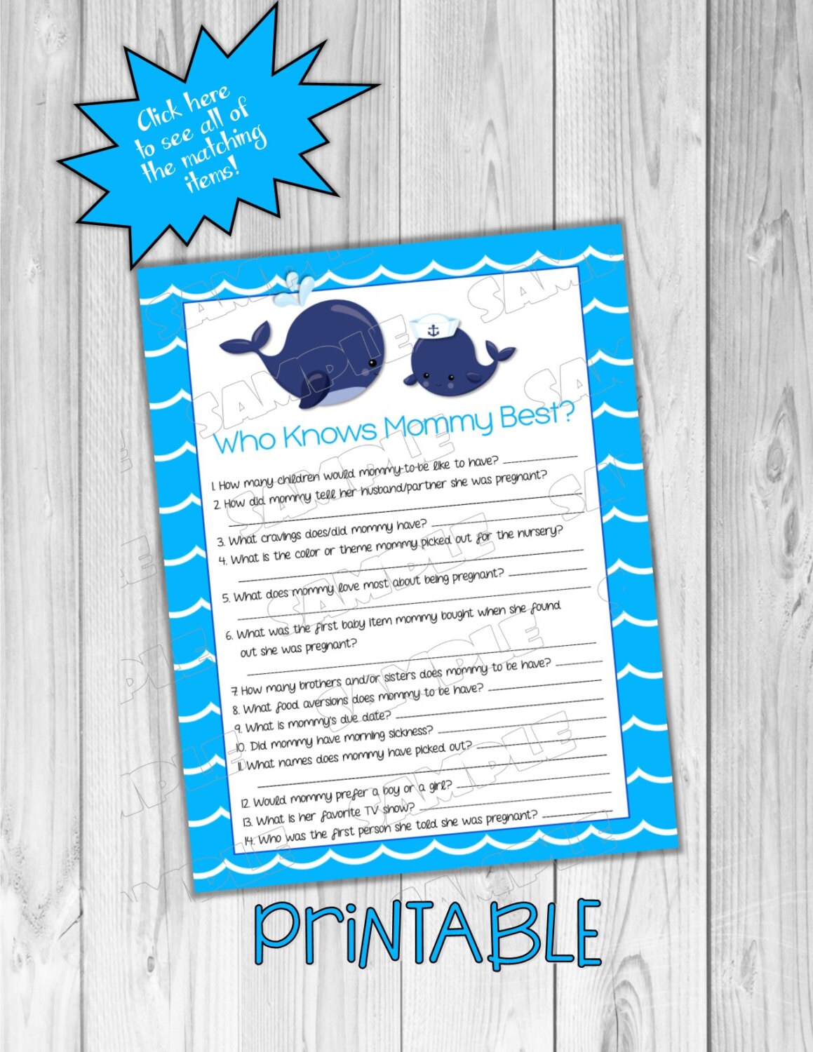 Whale Baby Shower Games Who Knows Mommy Best Printable Whale - Etsy