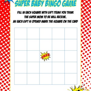 Superhero Bingo Baby Shower Game Game Printable INSTANT DOWNLOAD Uprint ...