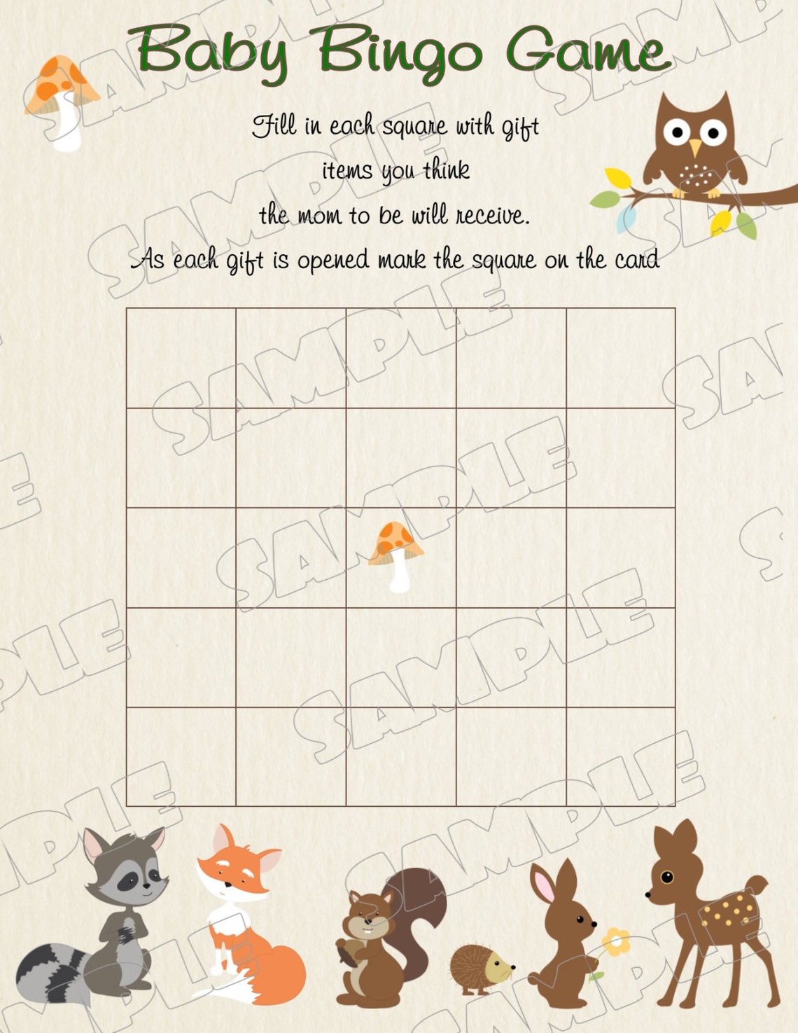 Woodland Forest Animals Bingo Baby Game Baby Shower Printable | Etsy