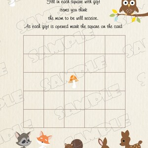 Woodland Forest Animals Bingo Baby Game Baby Shower Printable INSTANT ...