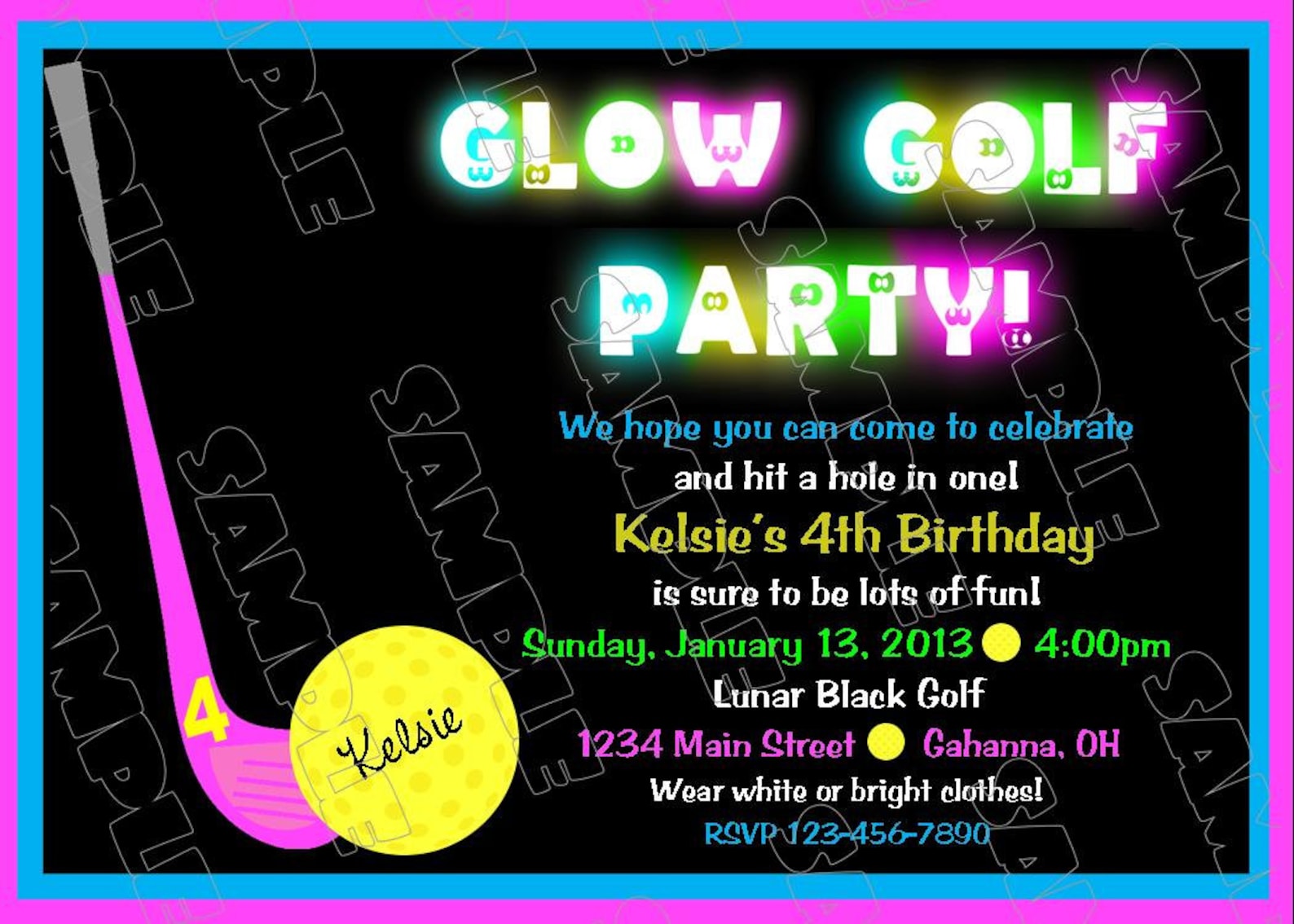 Glow Miniature Golf Birthday Party Printable Invitations | Etsy