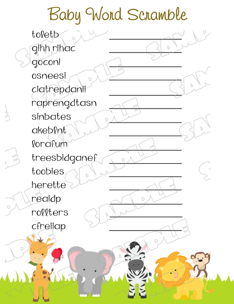 Jungle Safari Baby Shower Games Word Scramble Game Printable - Etsy
