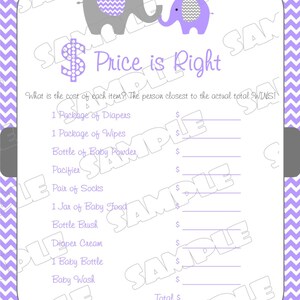 Elephant Baby Shower Games Purple and Gray Price is Right Game - Etsy