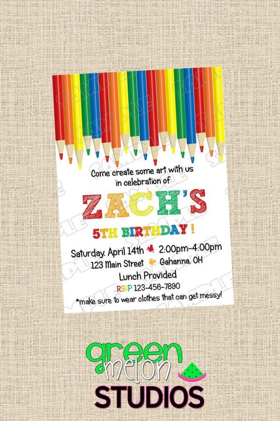 Colored Pencils Art Birthday Party Printable Invitations - Etsy