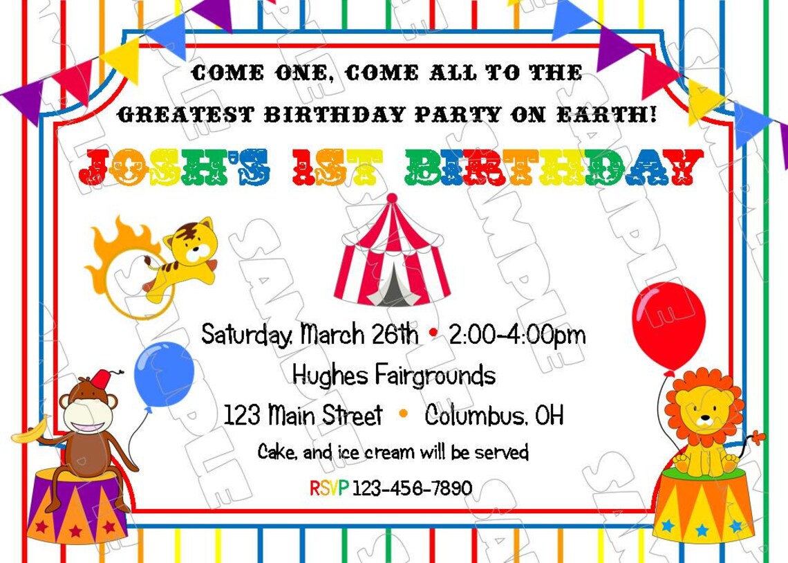Circus Birthday Carnival Party Boy or Girl Birthday Printable | Etsy