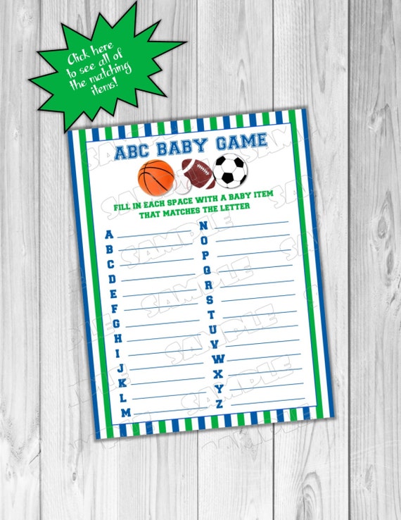Sports Baby shower games abc baby game balls Printable INSTANT DOWNLOAD ...