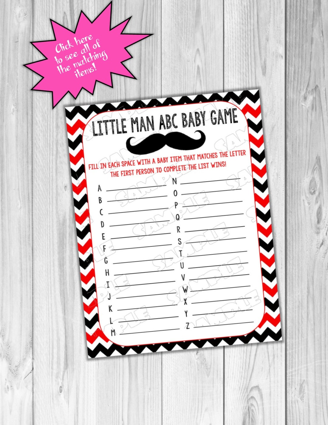 Mustache Baby Shower Games Abc Baby Game Printable INSTANT DOWNLOAD ...