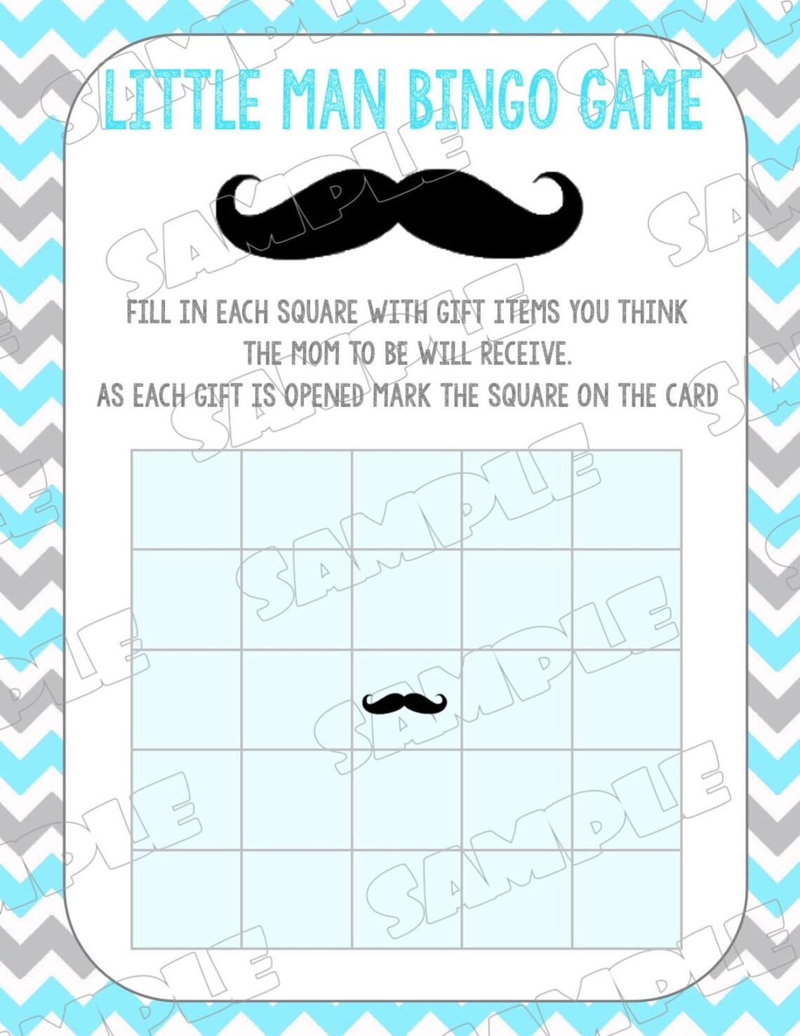 Mustache Baby Shower Games Bingo Game Printable INSTANT | Etsy