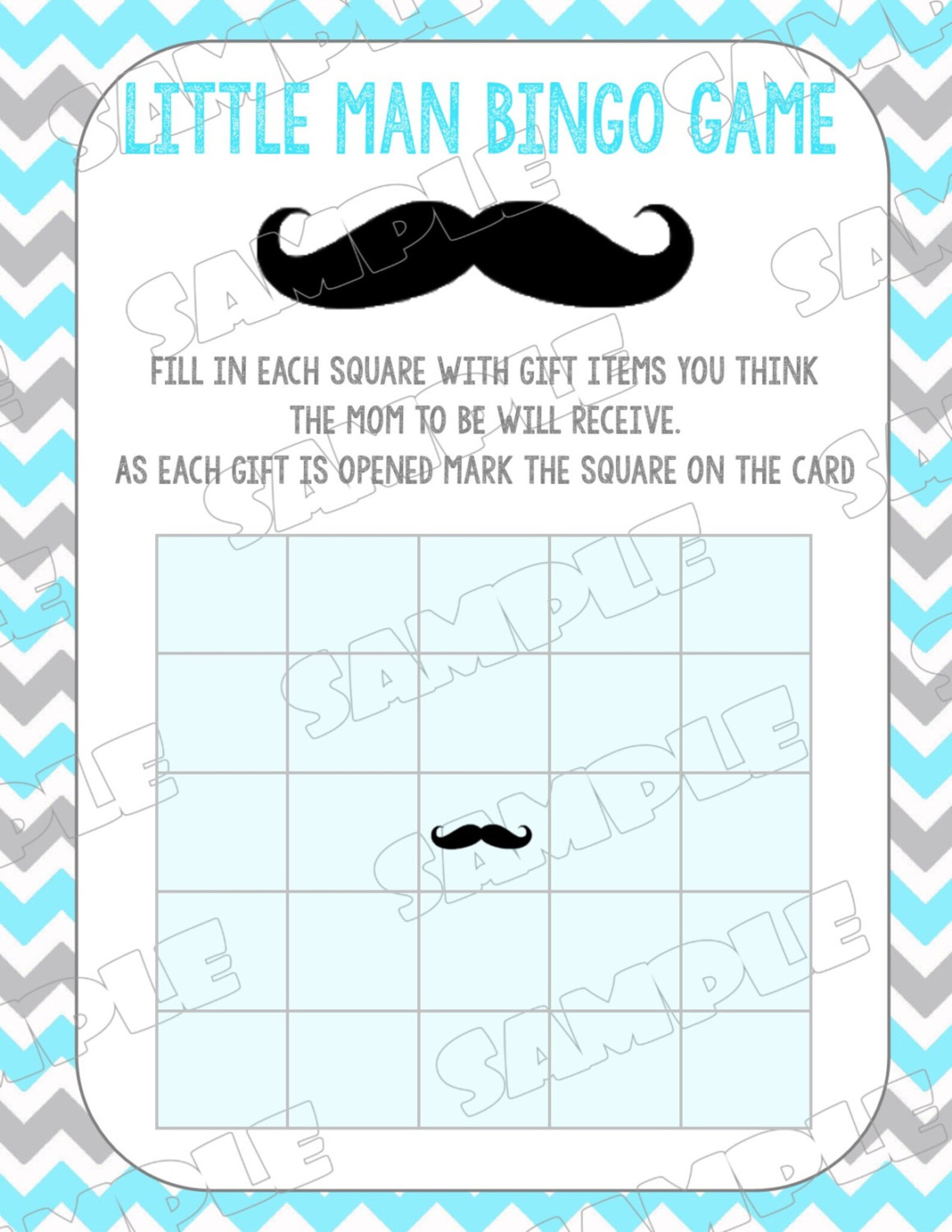Mustache Baby Shower Games Bingo Game Printable INSTANT | Etsy