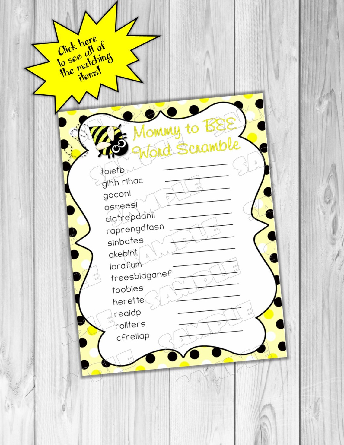 Bumble Bee Baby Shower Word Scramble Game Mommy to Bee - Etsy