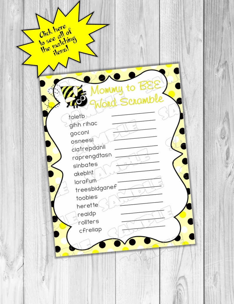 Bumble Bee Baby Shower Word Scramble Game Mommy to Bee - Etsy