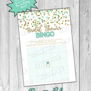 Mint Gold Bingo Game Glitter Bridal Shower Printable INSTANT DOWNLOAD ...