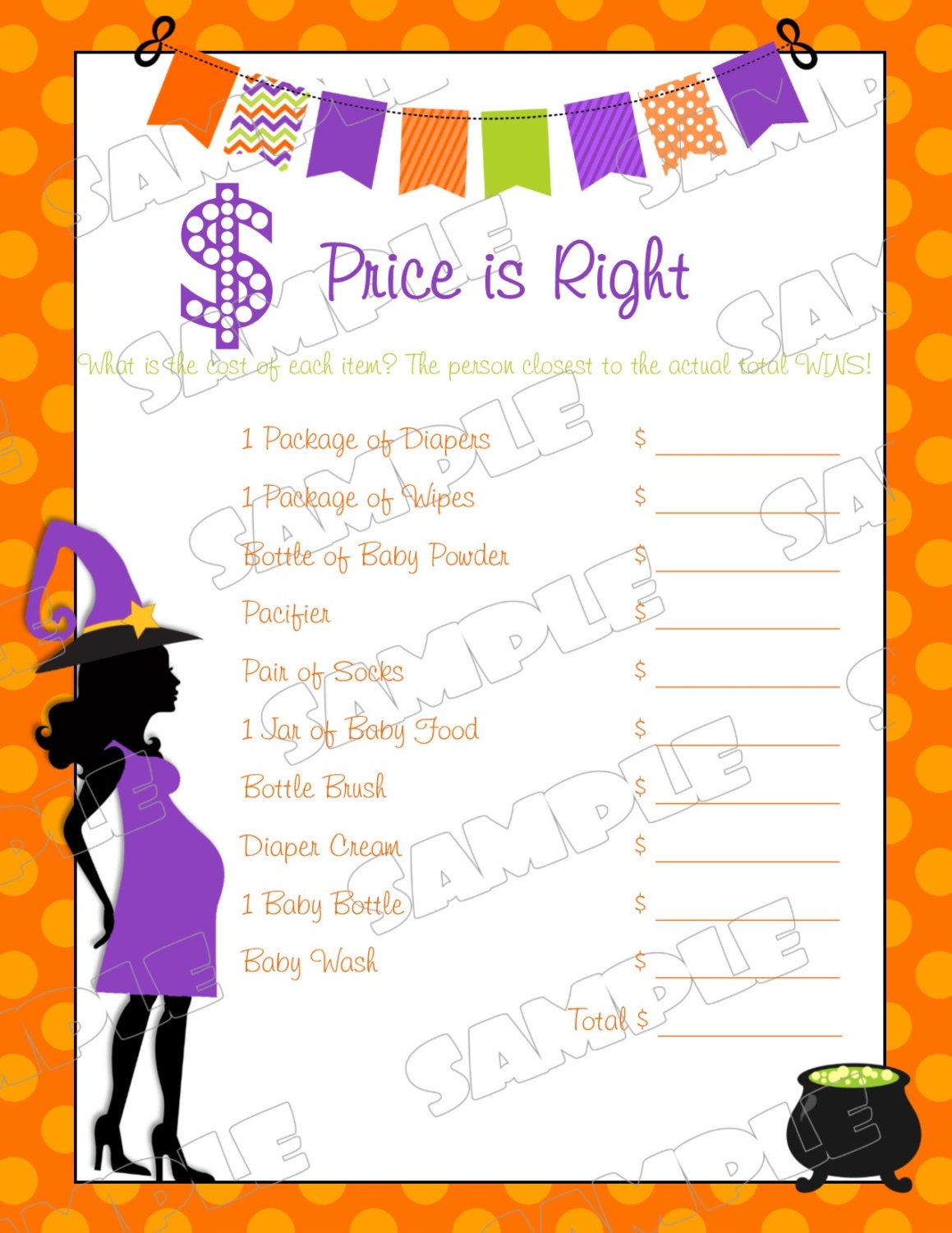 Halloween Baby Shower Games Price is Right Game Printable INSTANT ...