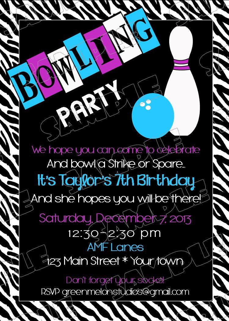 Bowling Birthday Party Printable Invitation Any Colors Uprint | Etsy