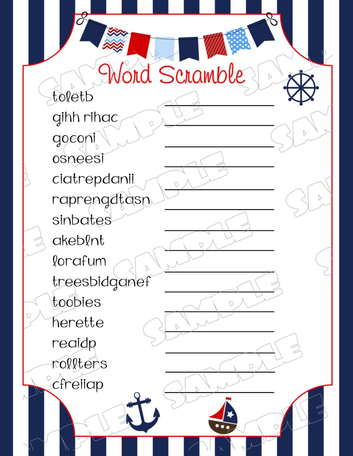 Nautical Anchor Baby Shower Games Word Scramble Baby Game | Etsy
