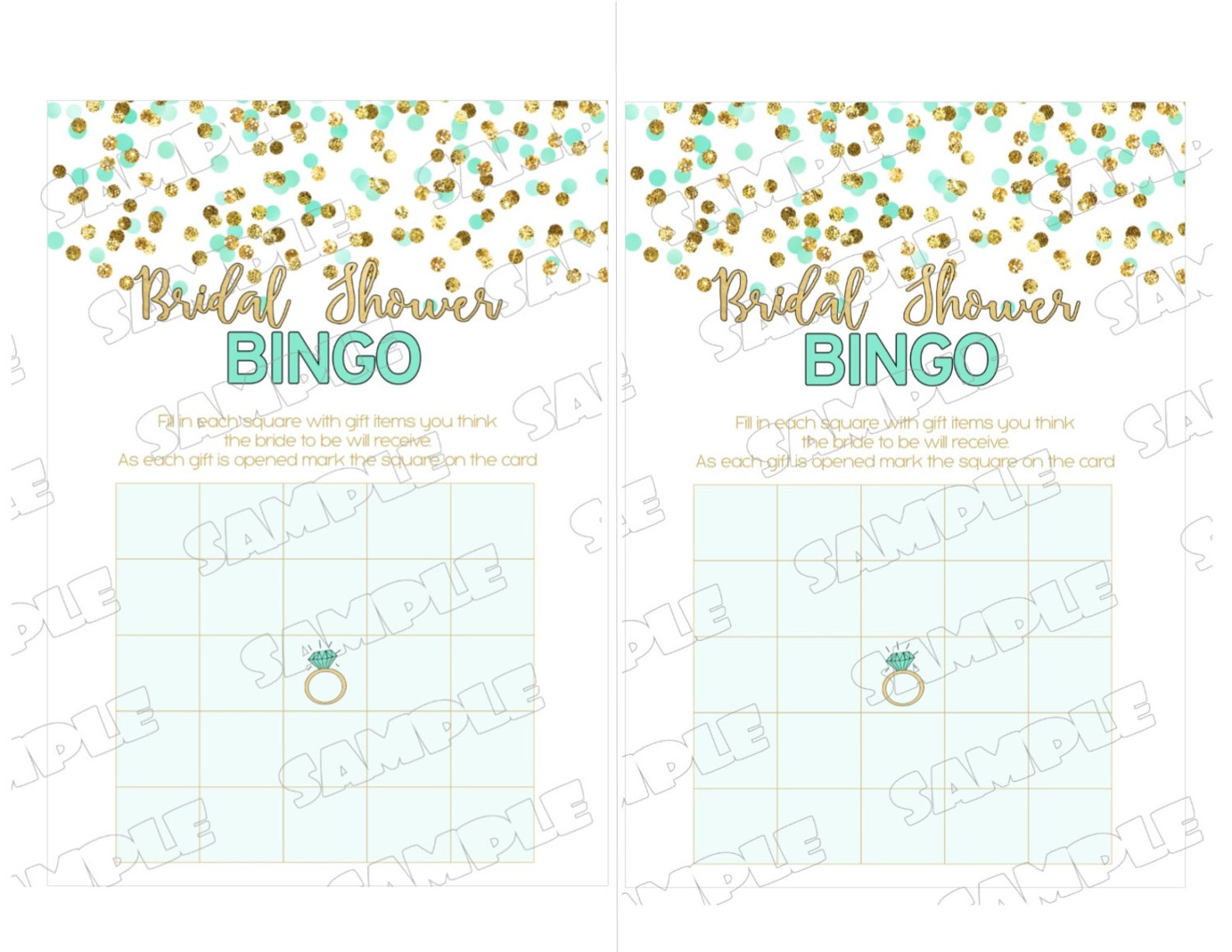Mint Gold Bingo Game Glitter Bridal Shower Printable INSTANT - Etsy