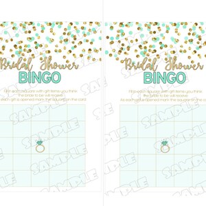 Mint Gold Bingo Game Glitter Bridal Shower Printable INSTANT DOWNLOAD ...