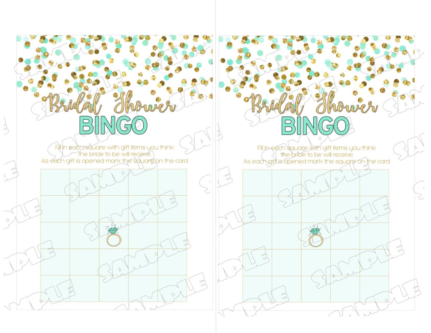 Mint Gold Bingo Game Glitter Bridal Shower Printable INSTANT - Etsy