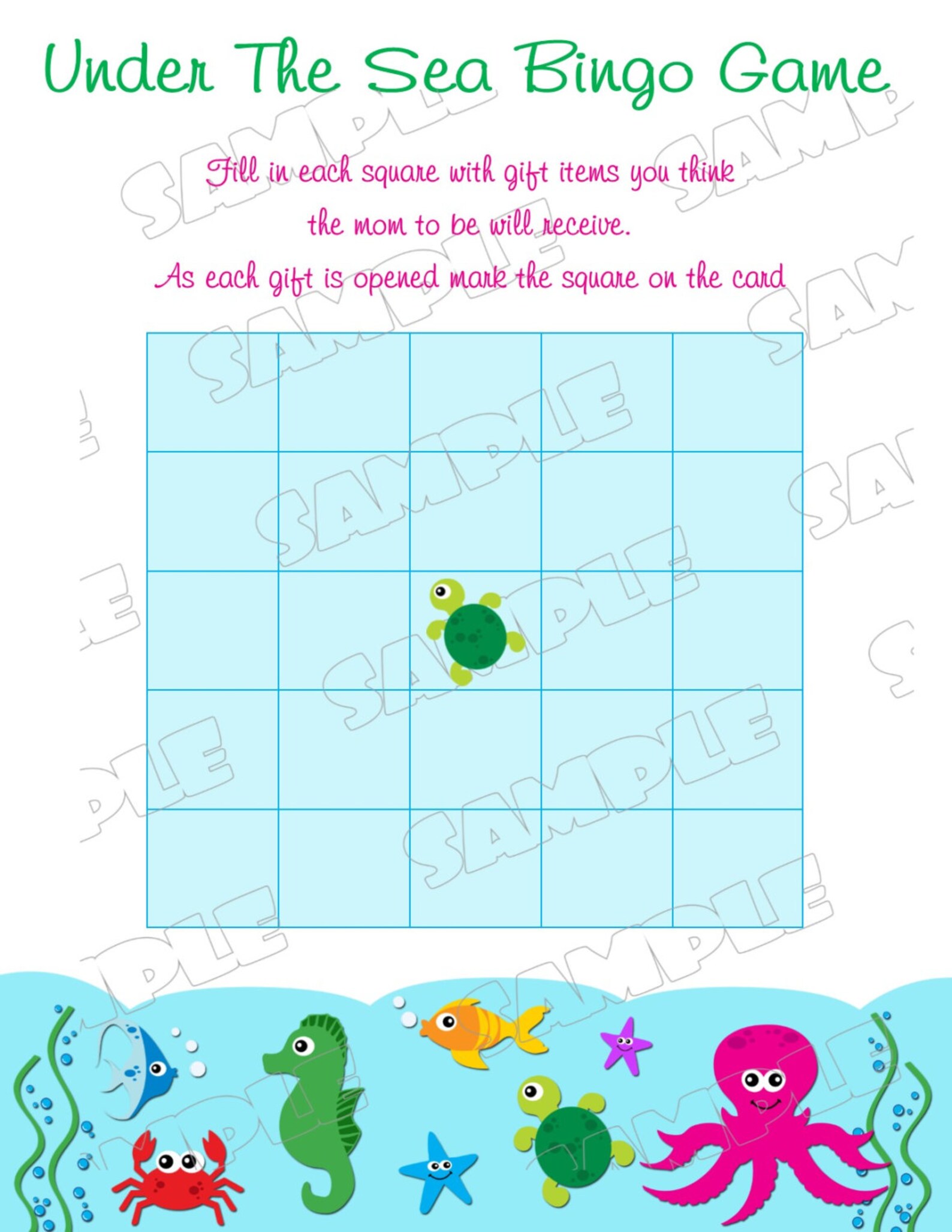 Under the Sea Baby Shower Games Bingo Game Printable INSTANT | Etsy