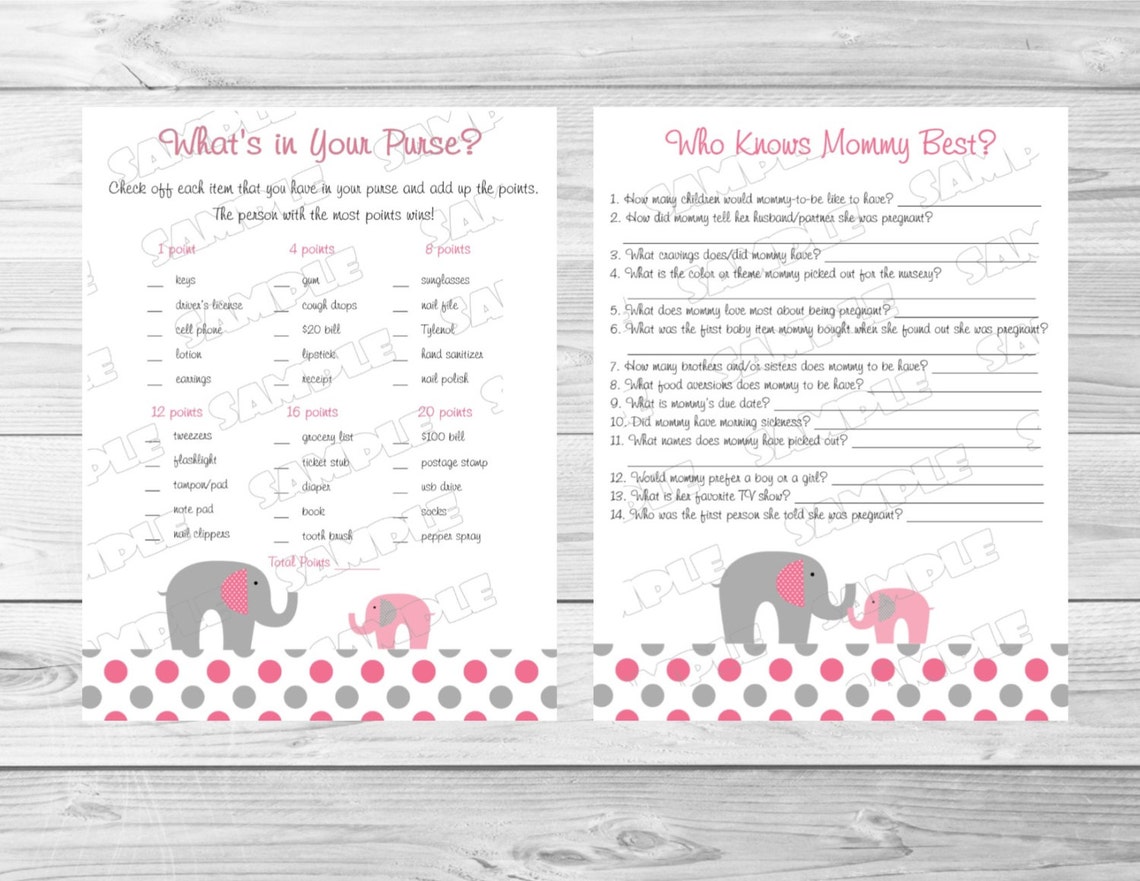 Pink Elephant Baby Shower Set of 8 Games Bundle Pink Elephant - Etsy