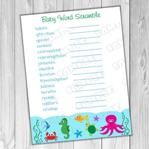 Under the Sea Baby Shower Games Word Scramble Game Printable INSTANT ...
