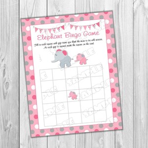 Pink Elephant Bingo Baby Shower Game Printable INSTANT DOWNLOAD Uprint ...