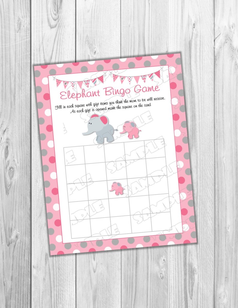 Pink Elephant Bingo Baby Shower Game Printable INSTANT - Etsy