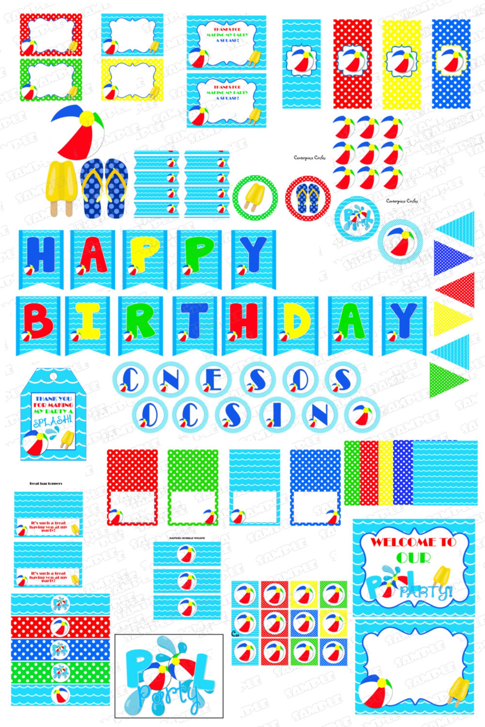 Pool Party Decorations Printable Pool Party Supplies Swim Party INSTANT ...