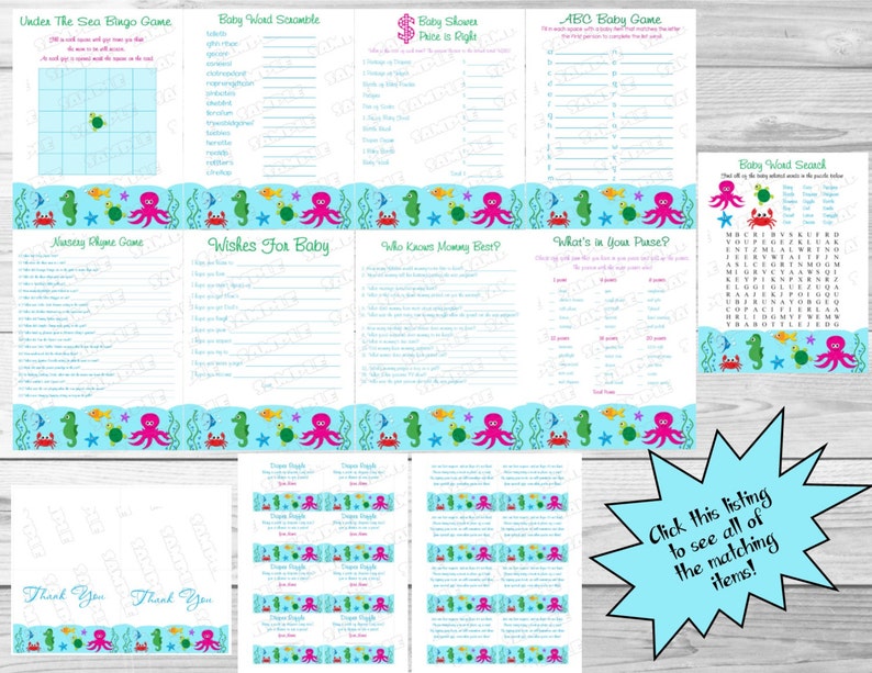 Under the Sea Baby Shower Games 12 Set Huge Bundle Printable INSTANT ...