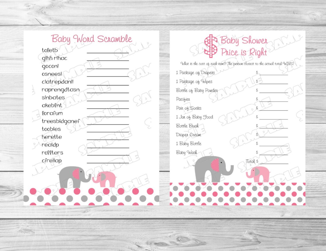 Pink Elephant Baby Shower Set of 8 Games Bundle Pink Elephant - Etsy