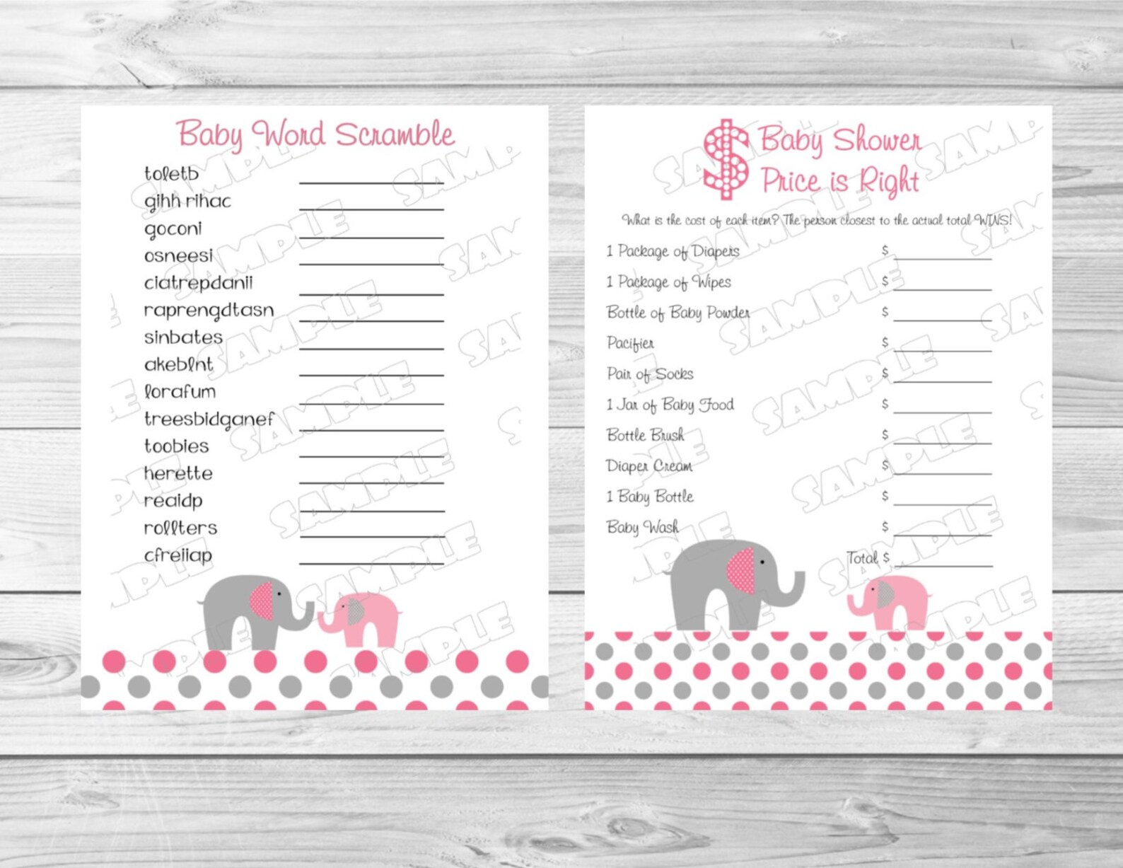 Pink Elephant Baby Shower Set of 8 Games Bundle Pink Elephant - Etsy