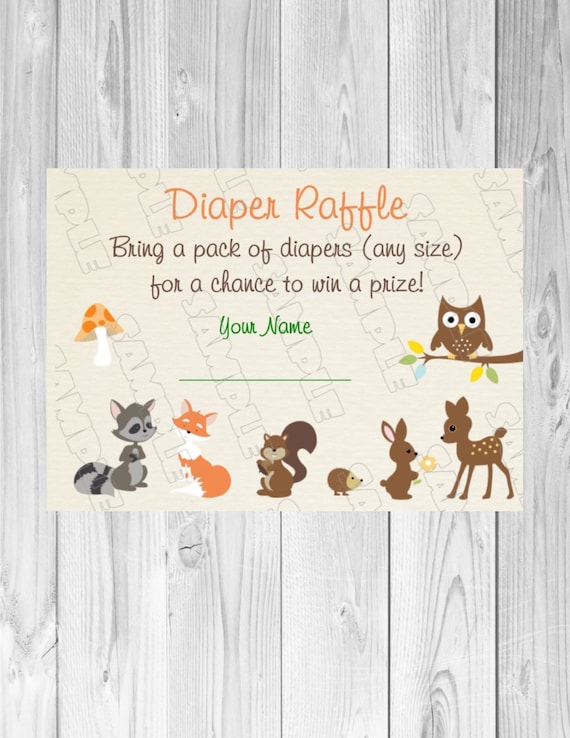 Diaper Raffle cards woodland forest animals baby shower Printable ...