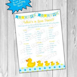 Rubber Duck What's in Your Purse Game Baby Shower Games Printable ...