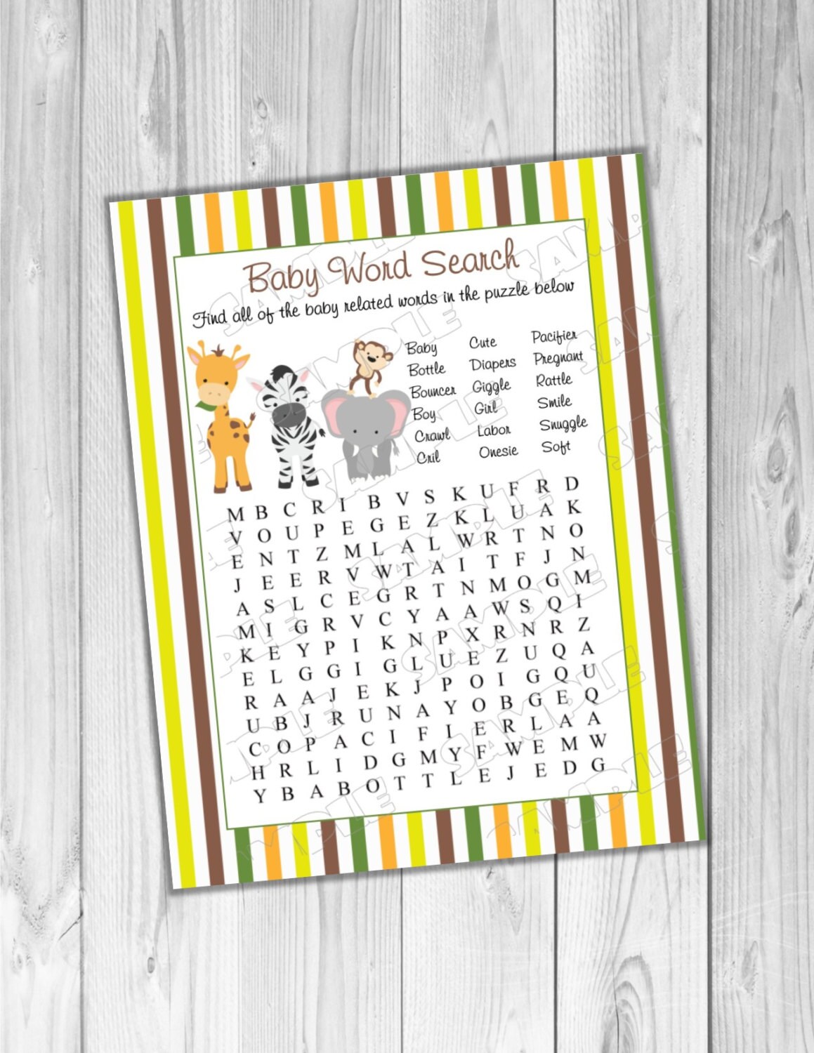Jungle Safari Baby Shower Games Word Search Game Printable | Etsy
