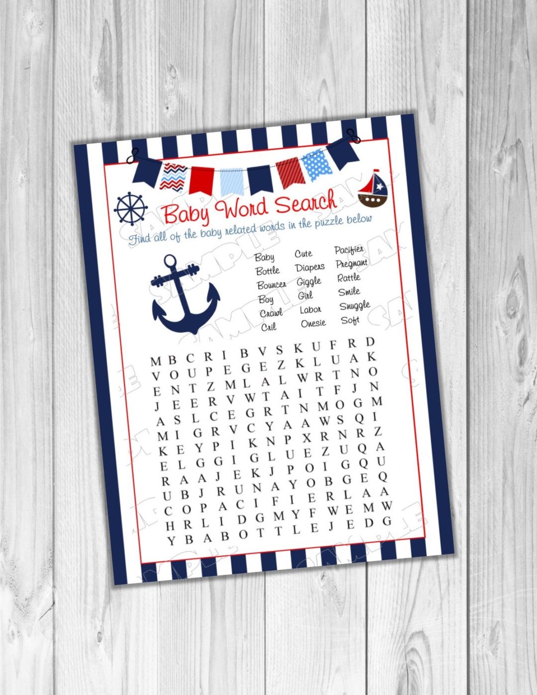 Nautical Anchor Baby Shower Games Word Search Baby Game Printable ...