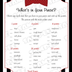 Bowtie Baby Shower Games What's in Your Purse Game Printable INSTANT ...