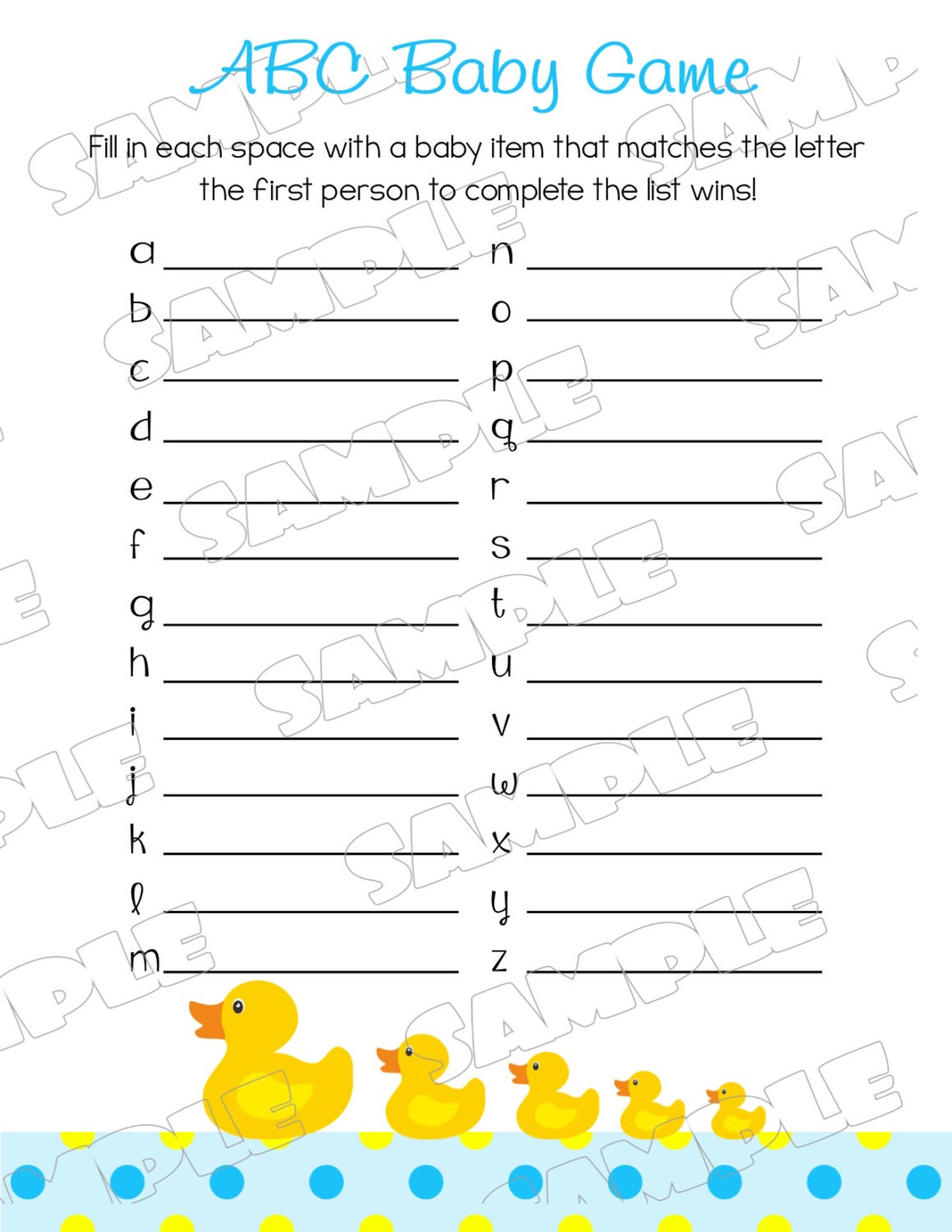 Rubber Duck ABC Baby Game Baby Shower Games Printable INSTANT | Etsy