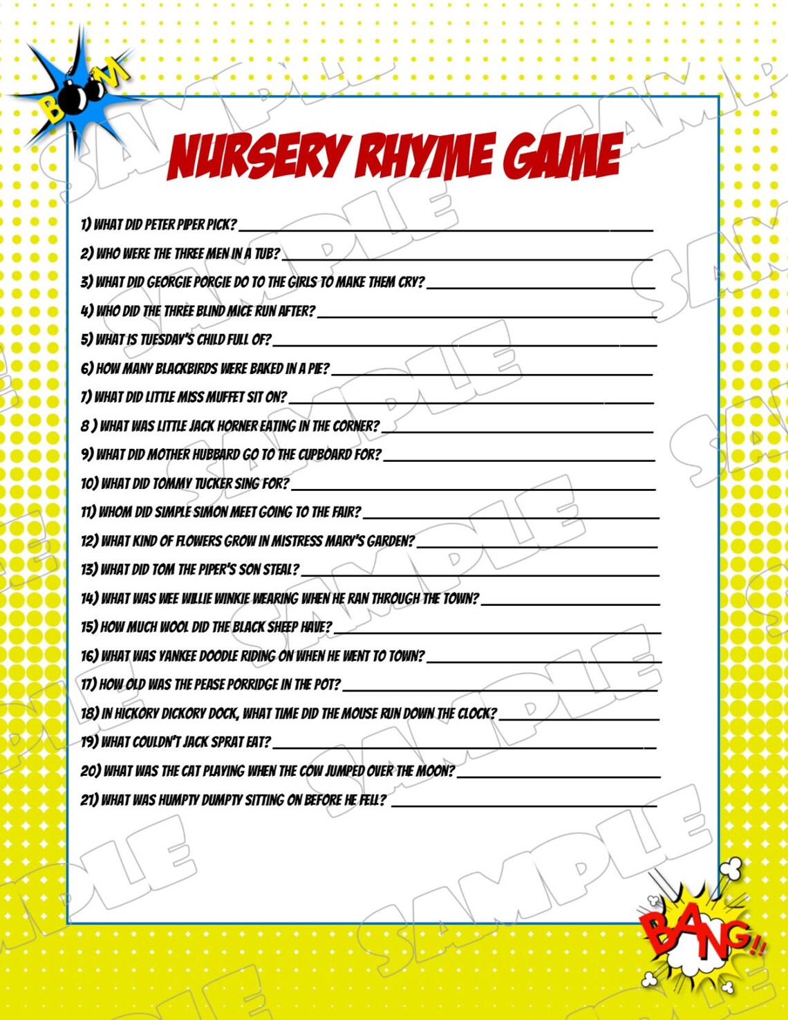 Superhero Baby Shower Game Nursery Rhyme Game Printable - Etsy Canada