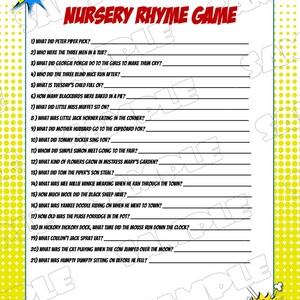Superhero Baby Shower Game Nursery Rhyme Game Printable INSTANT ...